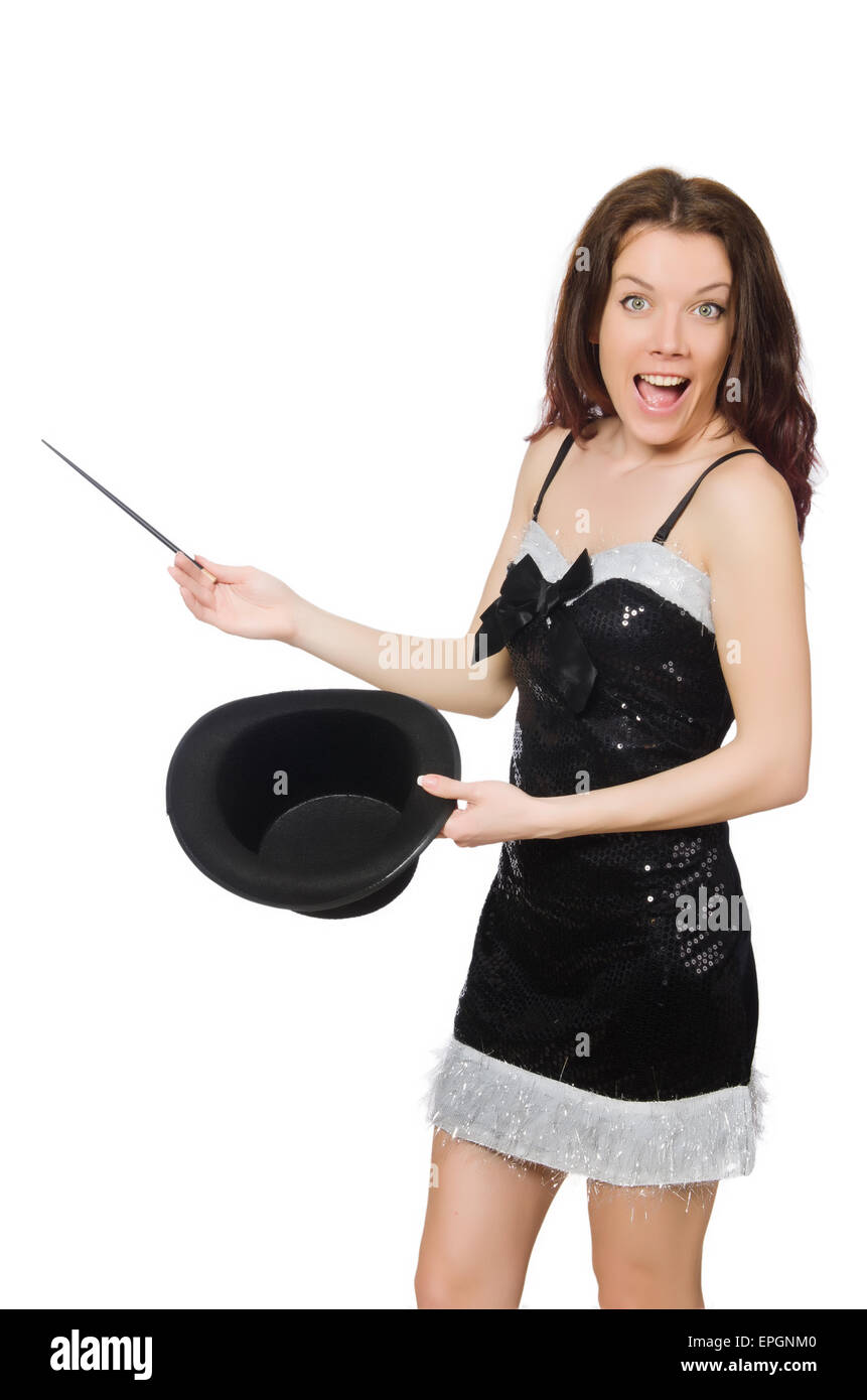 Woman magician isolated on the white Stock Photo - Alamy