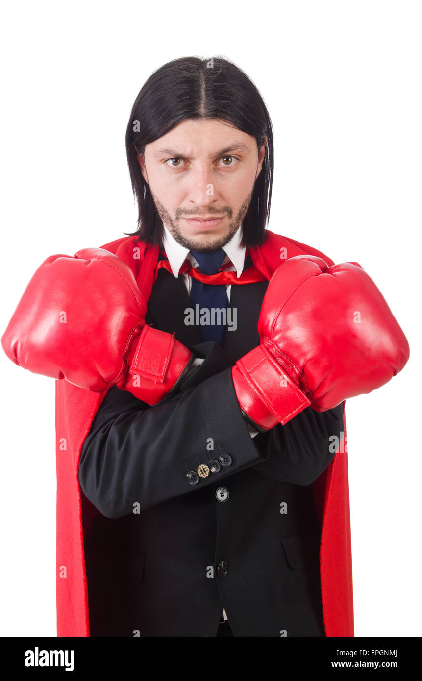 Young businessman boxer isolated on white Stock Photo - Alamy