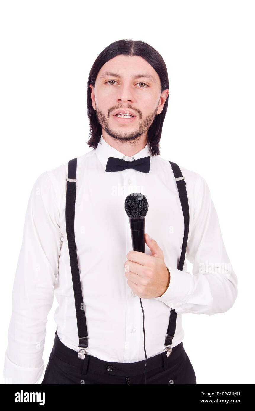 Funny man singing isolated on the white Stock Photo - Alamy