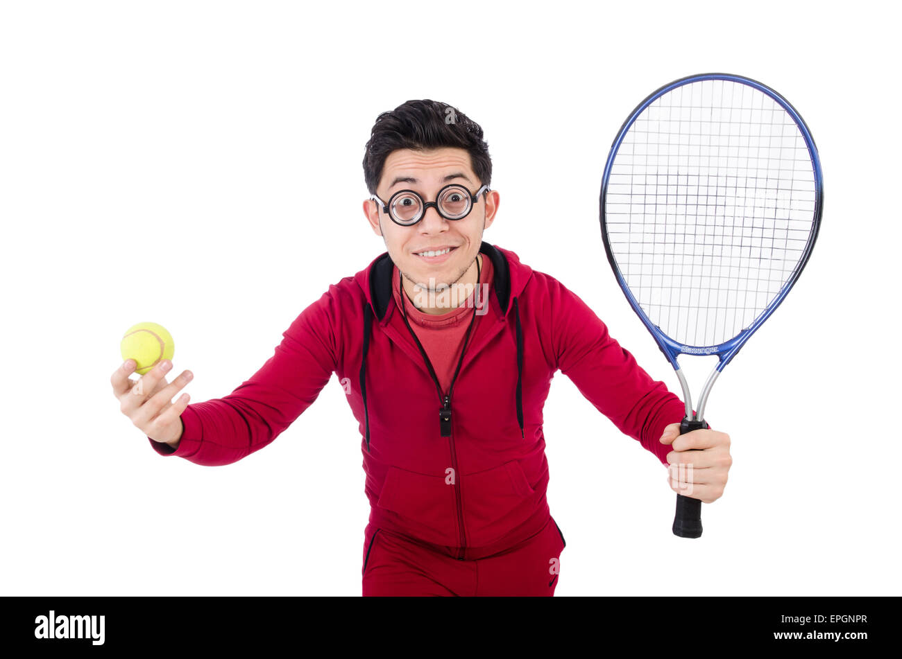 Funny tennis player isolated on white Stock Photo - Alamy