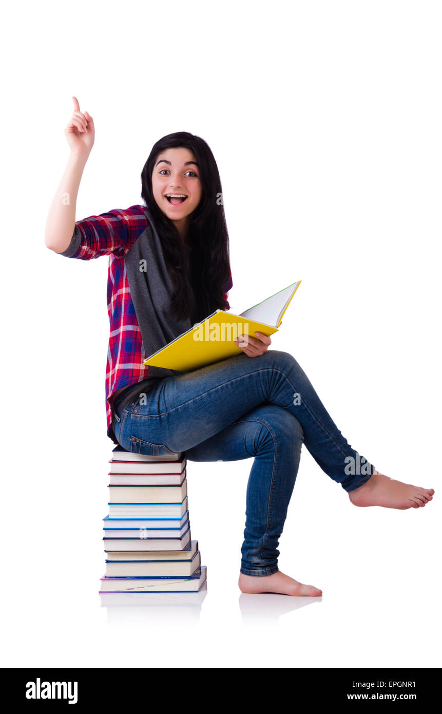 Young student with books isolated on white Stock Photo - Alamy