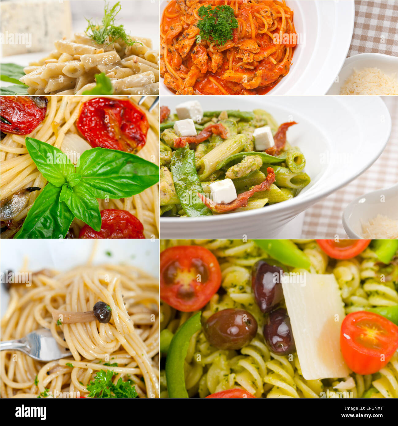 collection of different type of Italian pasta collage Stock Photo - Alamy
