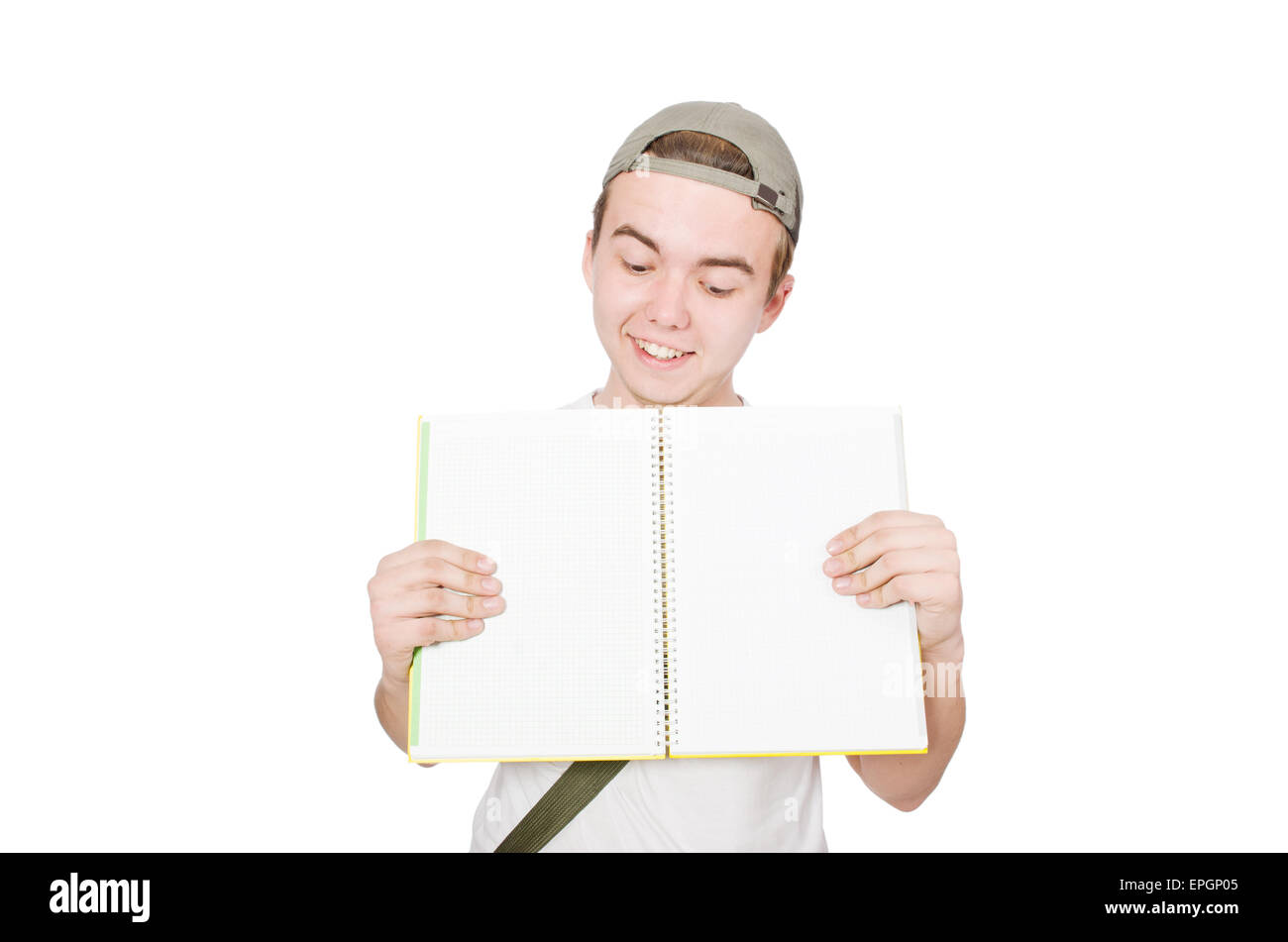 Young student isolated on the white background Stock Photo - Alamy