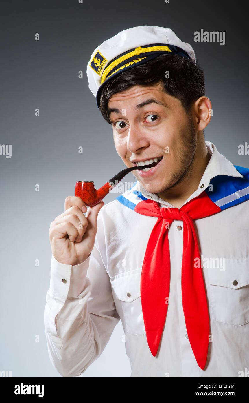 Funny captain sailor wearing hat Stock Photo - Alamy
