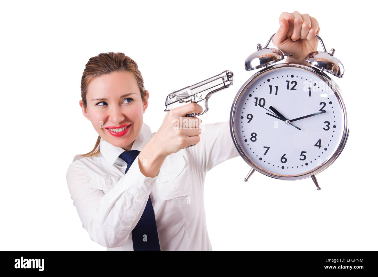 Woman with clock killing the time Stock Photo - Alamy