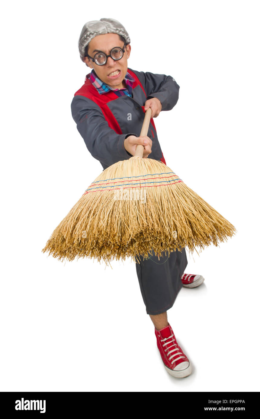Funny janitor isolated on white Stock Photo - Alamy