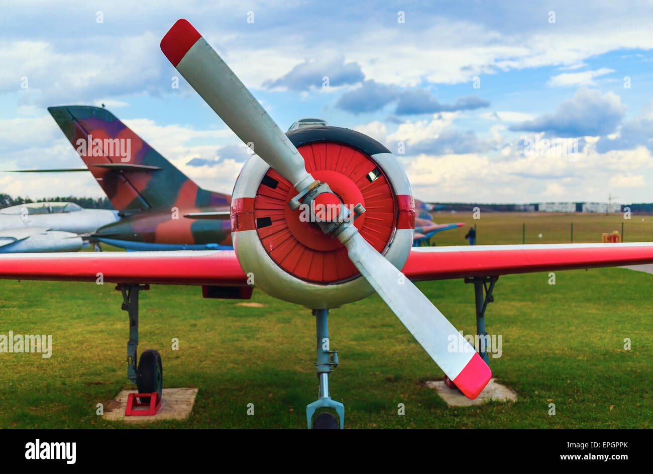 Front view of the part of the fuselage of the old military single ...