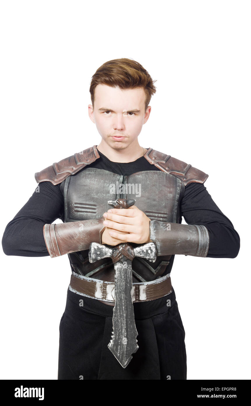 Funny knight isolated on the white background Stock Photo - Alamy