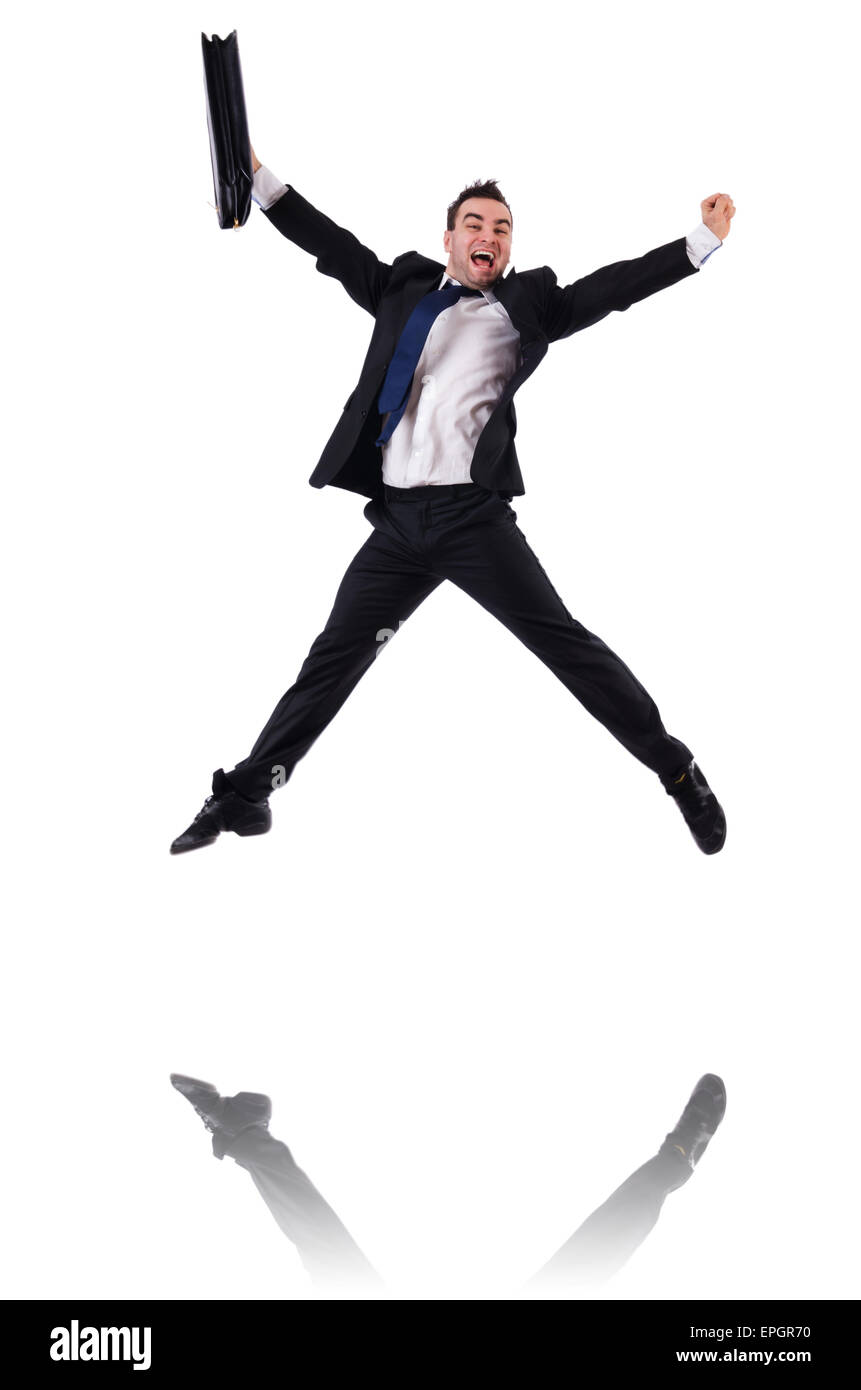 Jumping businessman isolated on the white Stock Photo - Alamy
