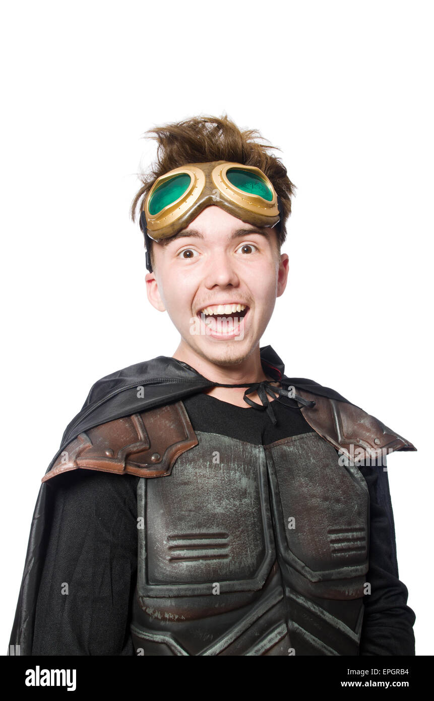 Funny pilot with goggles isolated on white Stock Photo - Alamy