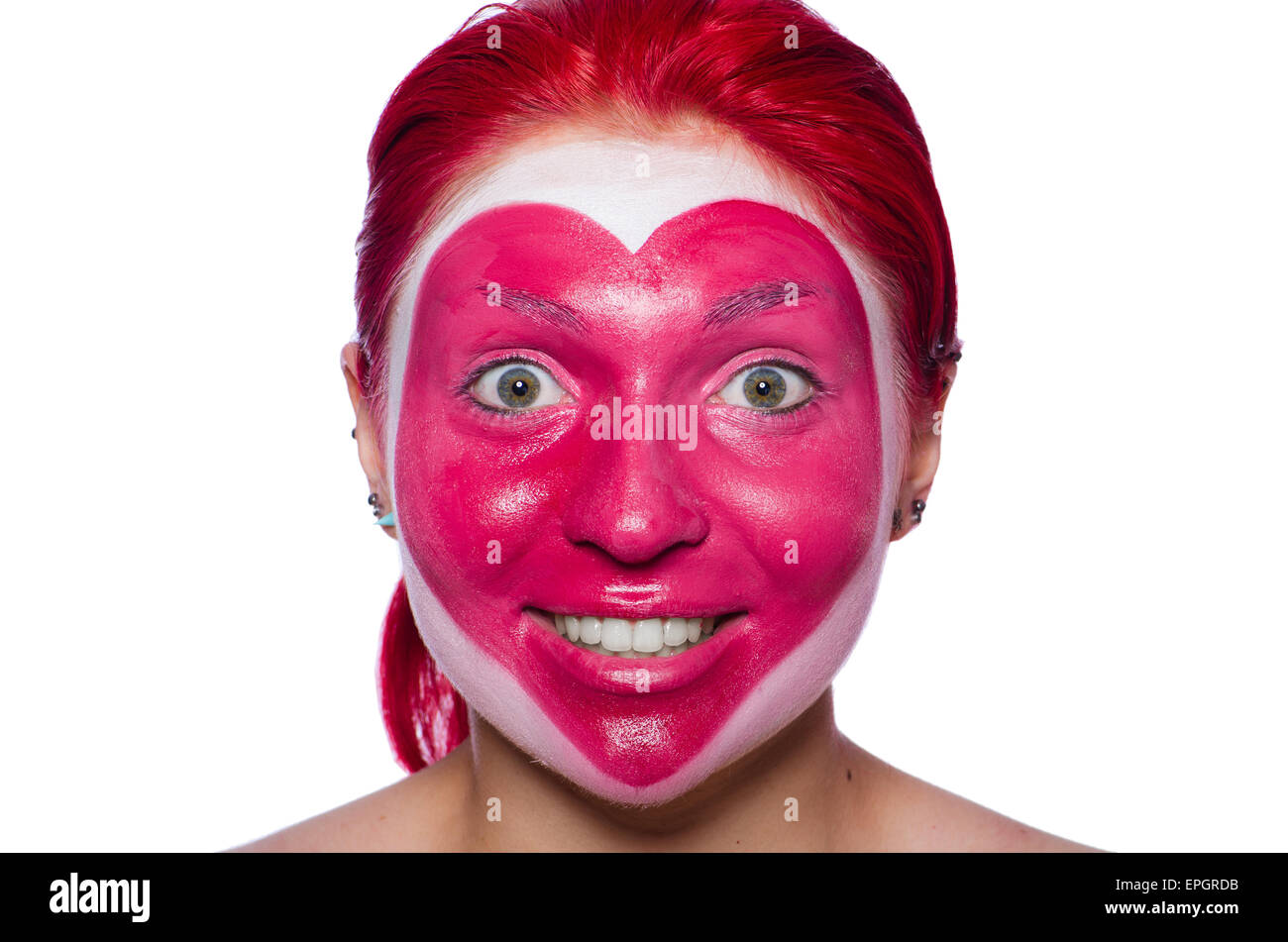 Woman with heart face painting isolated on white Stock Photo - Alamy