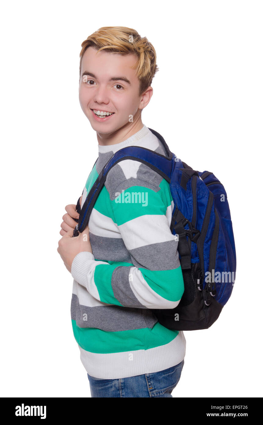 Student with backpack isolated on the white Stock Photo - Alamy