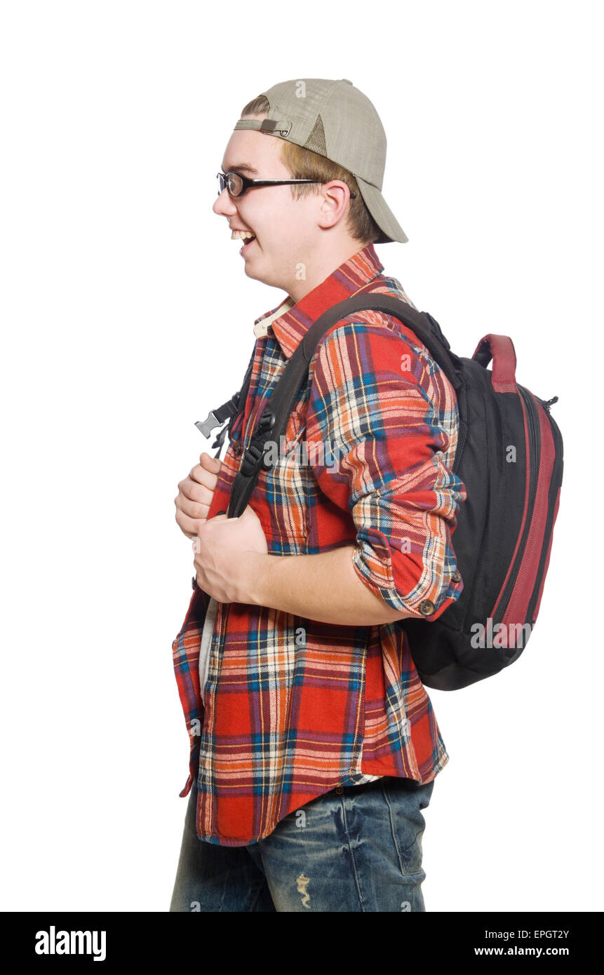 Student with backpack isolated on the white Stock Photo - Alamy