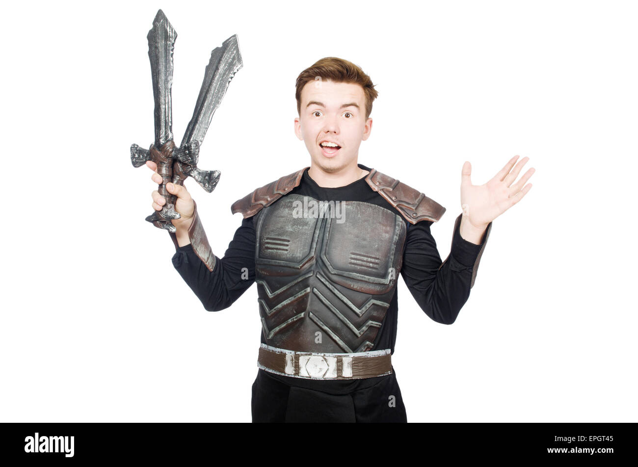 Funny knight isolated on the white background Stock Photo - Alamy