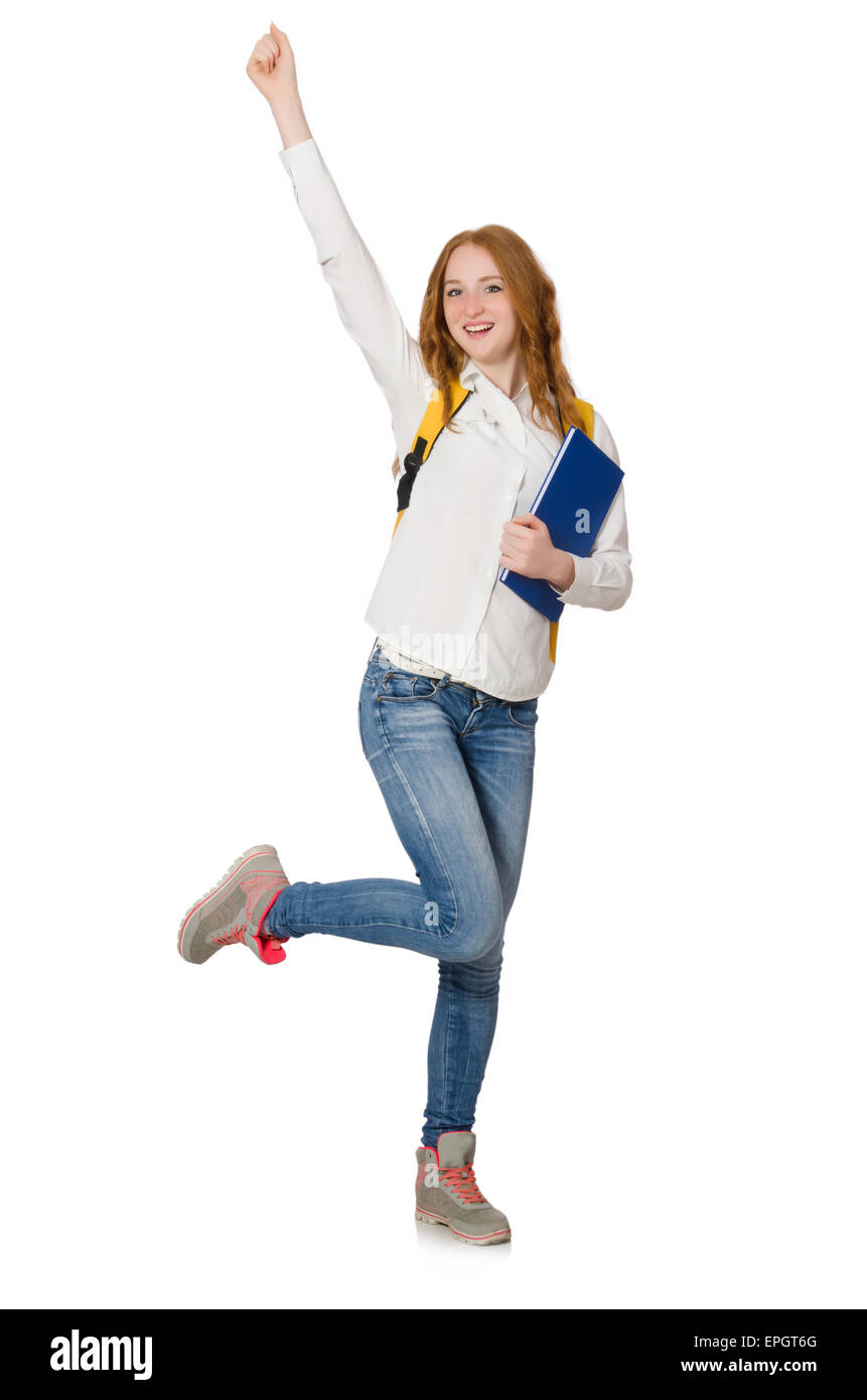 Young student isolated on the white background Stock Photo - Alamy