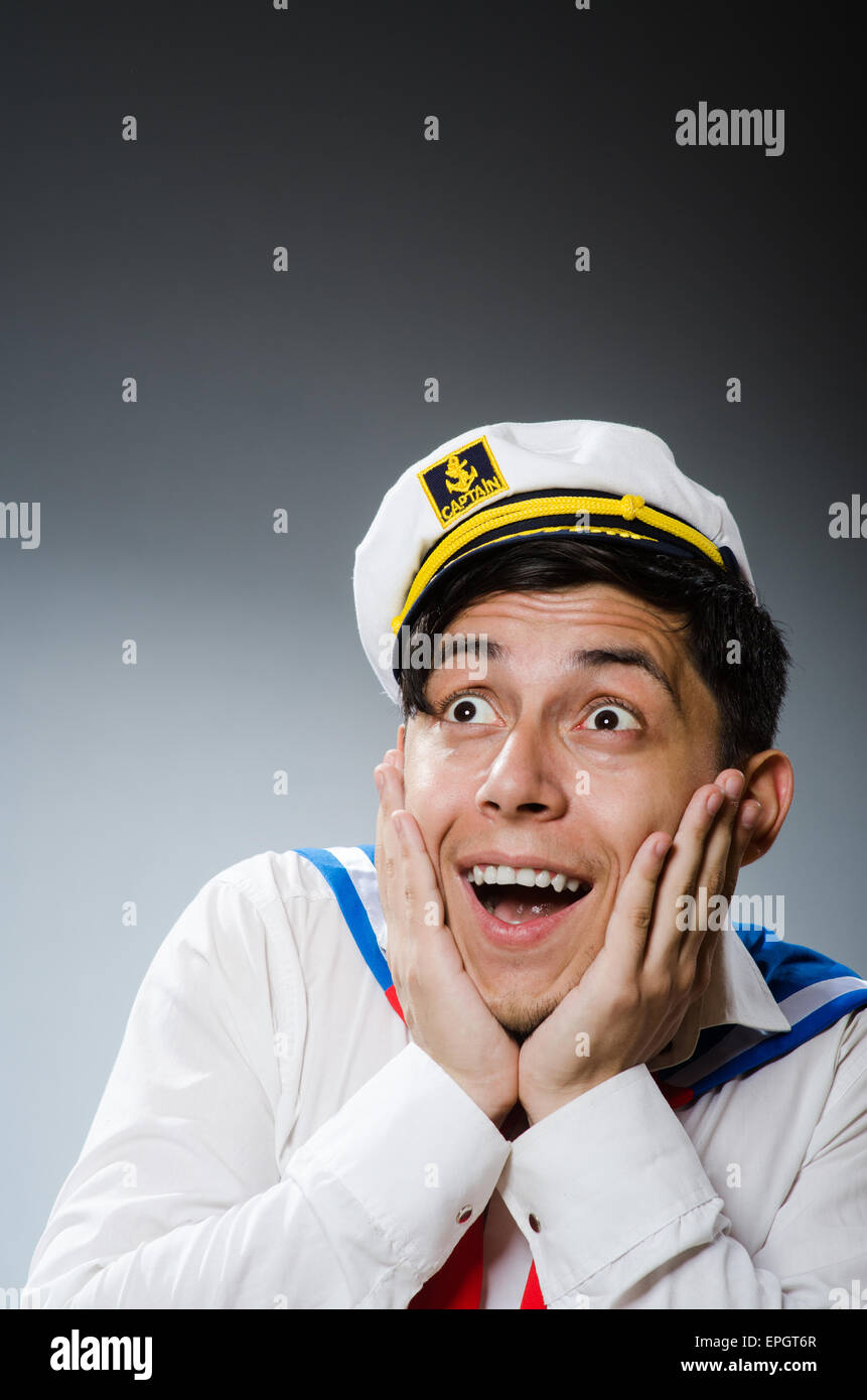 Funny captain sailor wearing hat Stock Photo - Alamy