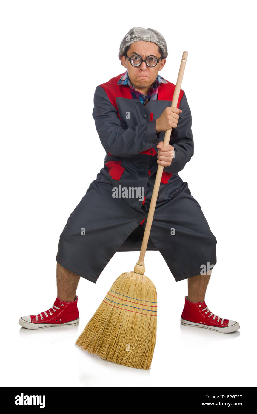 Funny janitor isolated on white Stock Photo - Alamy