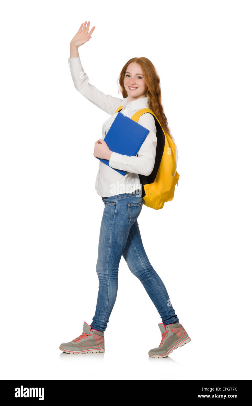 Young student isolated on the white background Stock Photo - Alamy