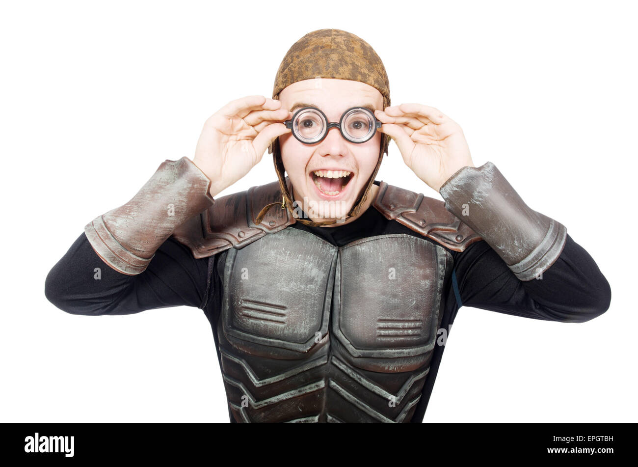 Funny pilot with goggles isolated on white Stock Photo - Alamy