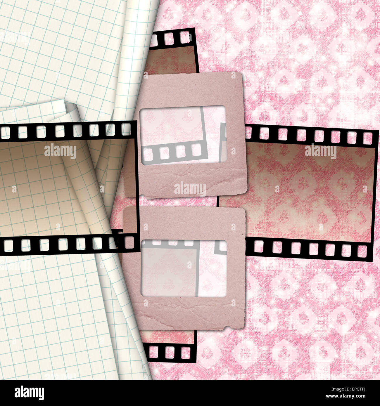 Old paper slides for photos on notebook sheet Stock Photo - Alamy