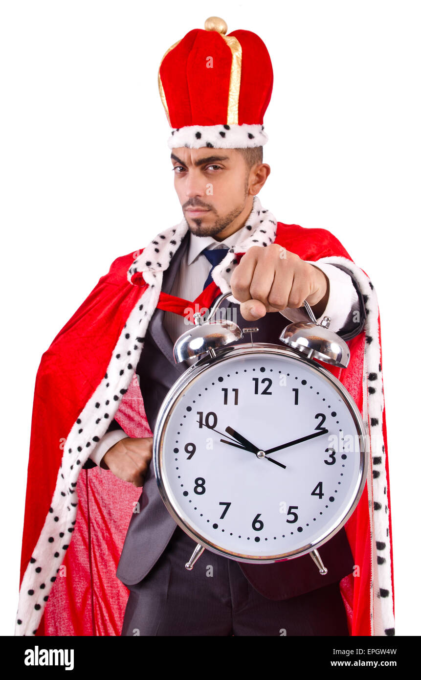 Man king with clock isolated on the white Stock Photo - Alamy
