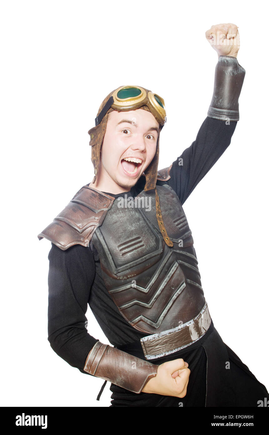 Funny pilot with goggles isolated on white Stock Photo - Alamy