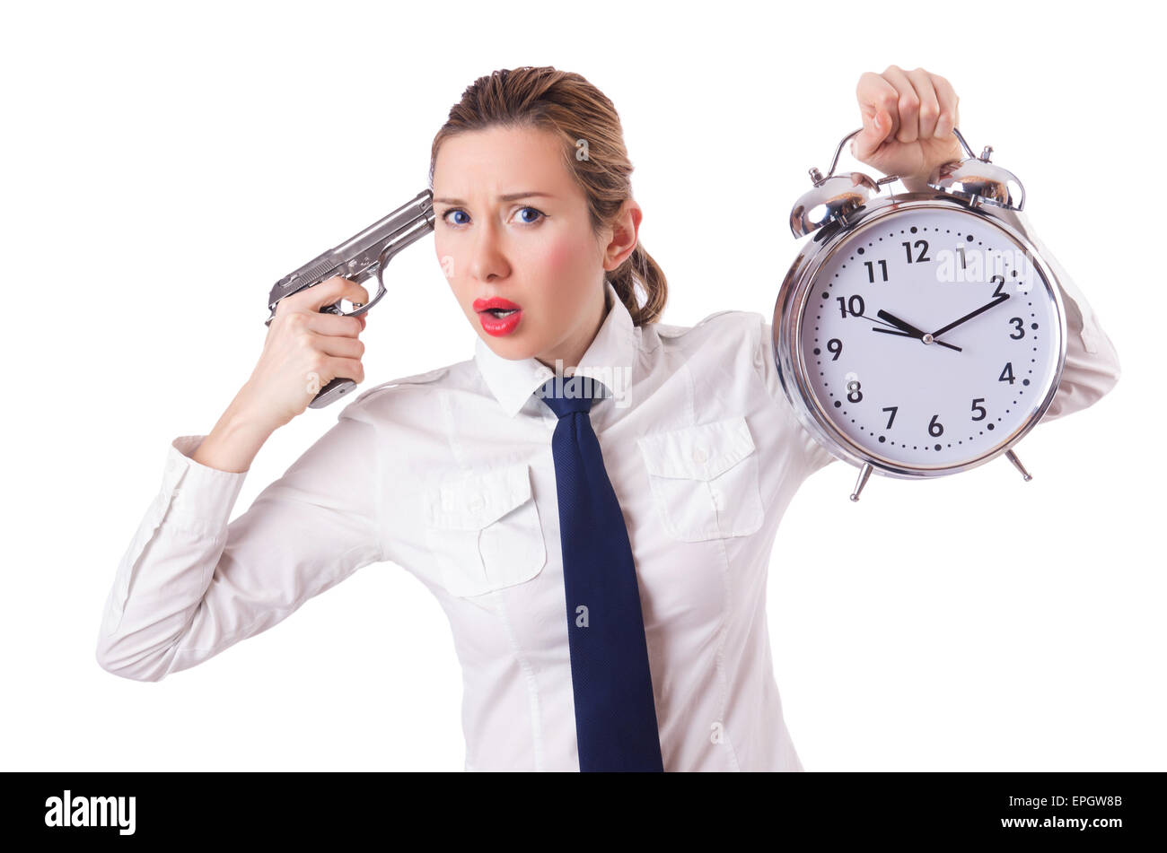 Woman with clock killing the time Stock Photo - Alamy