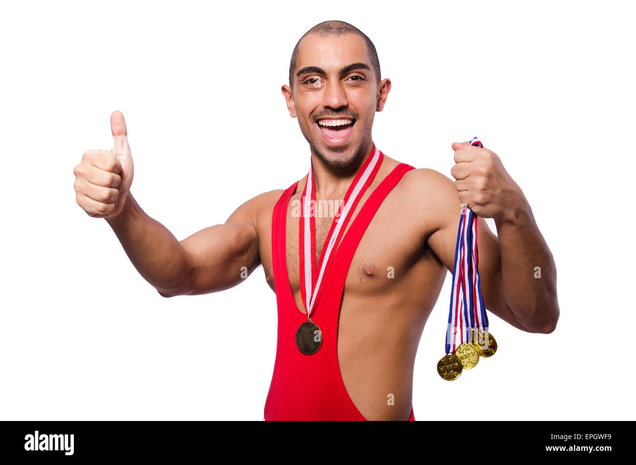 Wrestler in red dress isolated on the white background Stock Photo - Alamy