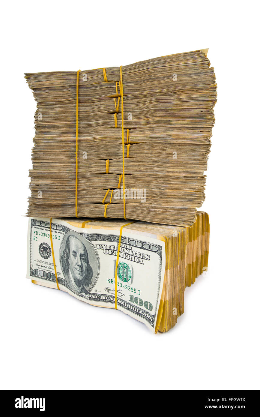 Stack of dollars in business concept isolated on white Stock Photo - Alamy