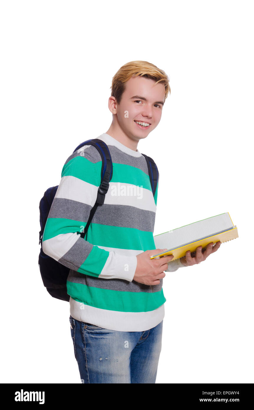 Young student isolated on the white background Stock Photo - Alamy