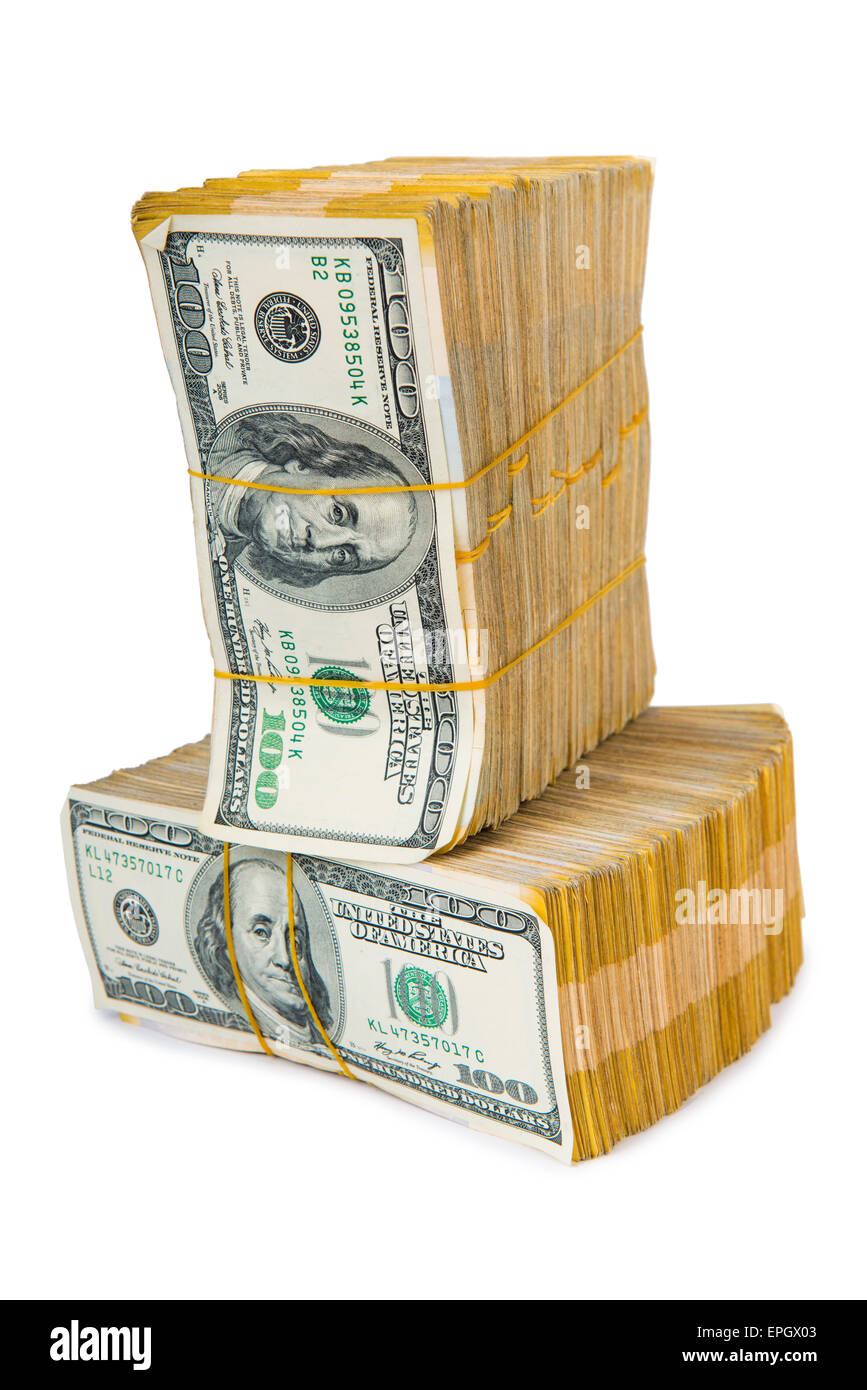 Stack of dollars in business concept isolated on white Stock Photo - Alamy
