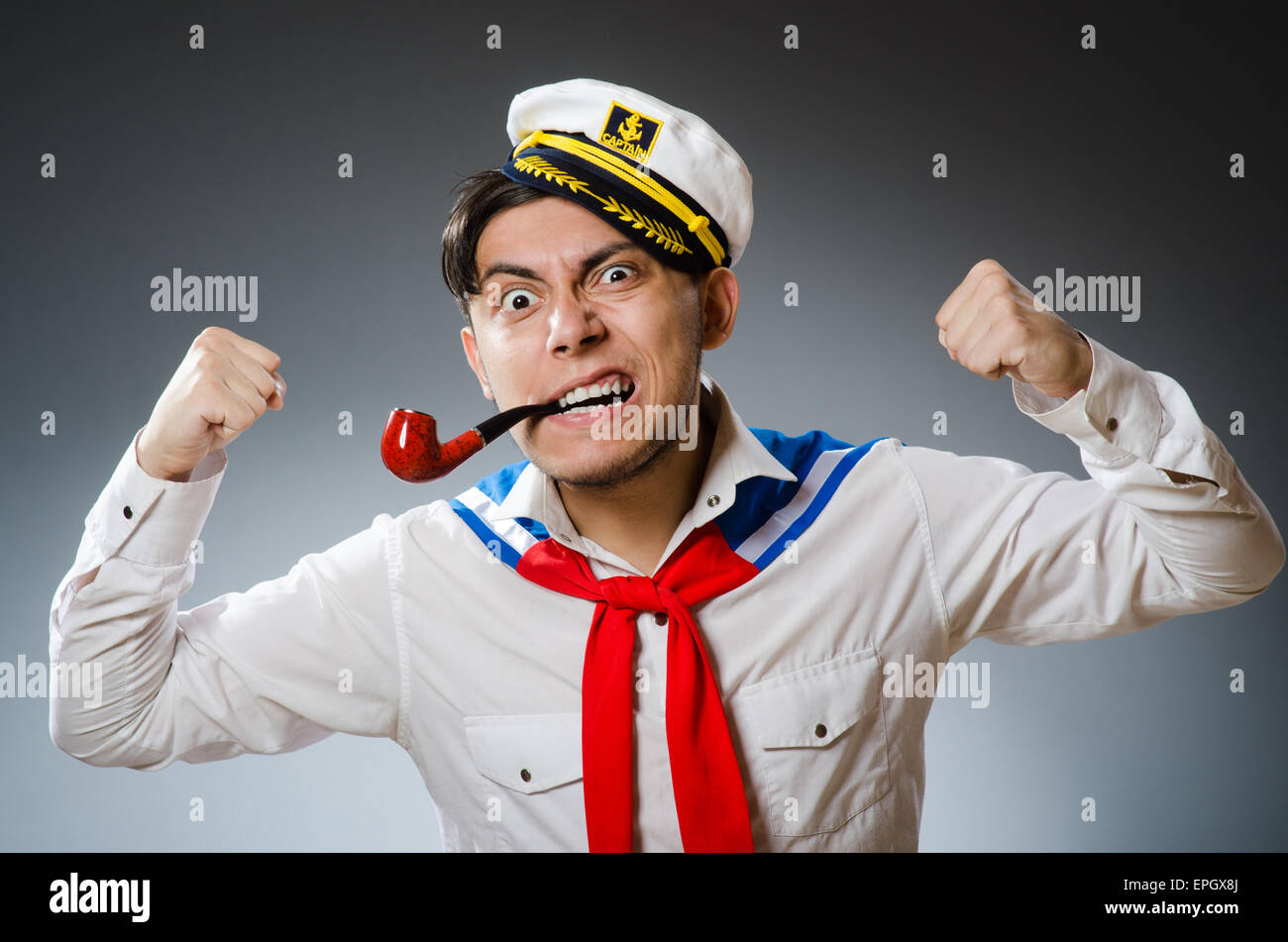 Funny captain sailor wearing hat Stock Photo - Alamy