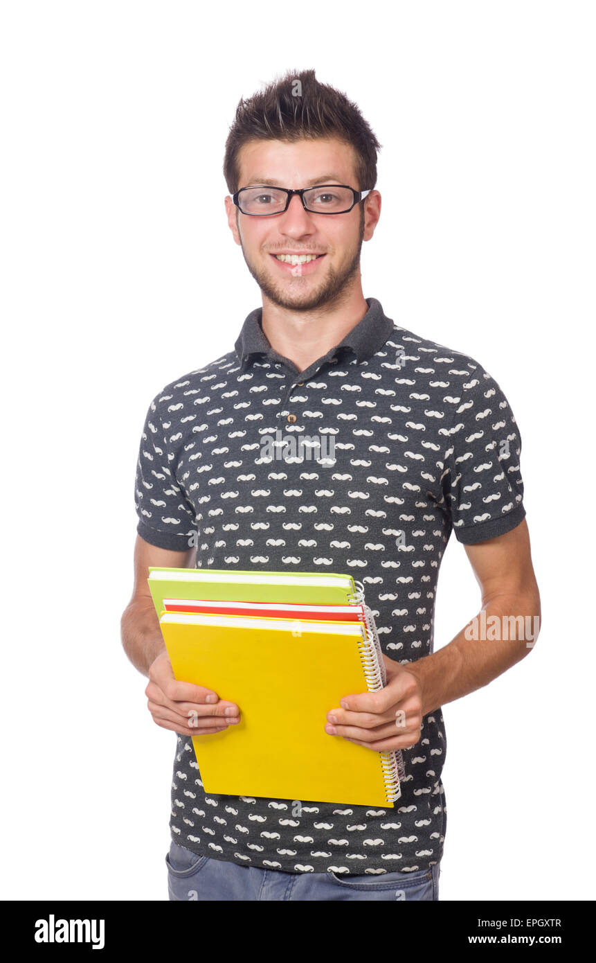 Young student isolated on the white background Stock Photo - Alamy