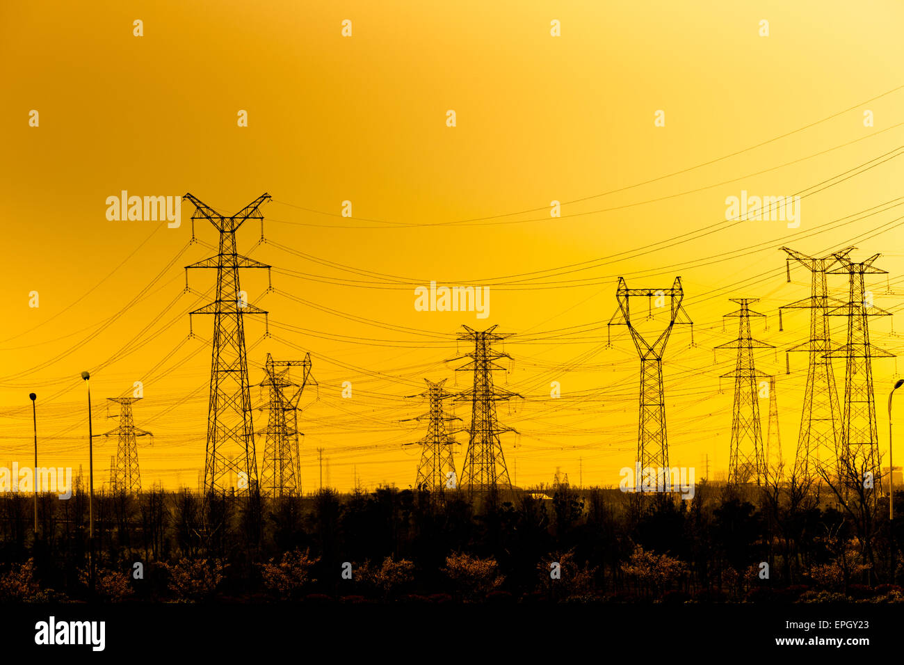 sunset power tower Stock Photo - Alamy