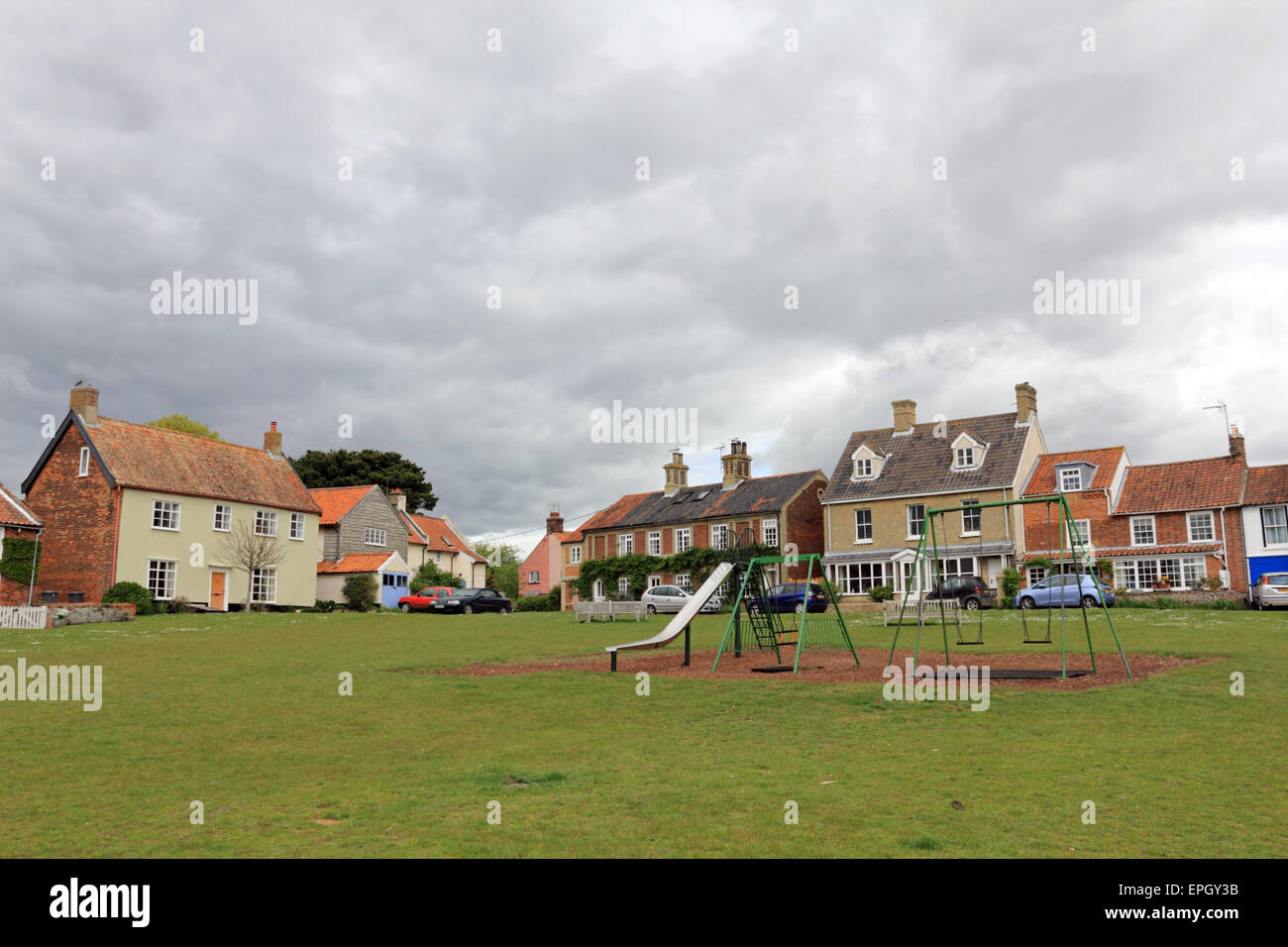 Houses around the village green at Walberswick Suffolk England UK Stock ...