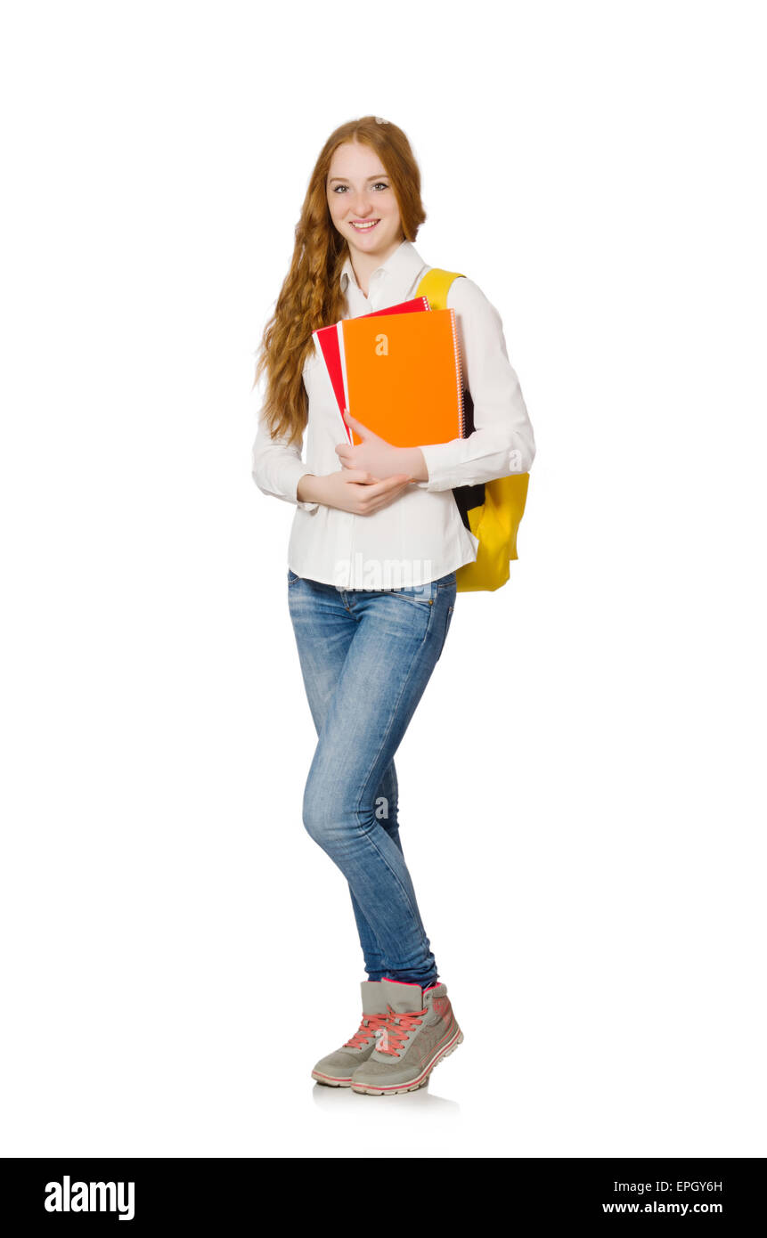 Young student isolated on the white background Stock Photo - Alamy