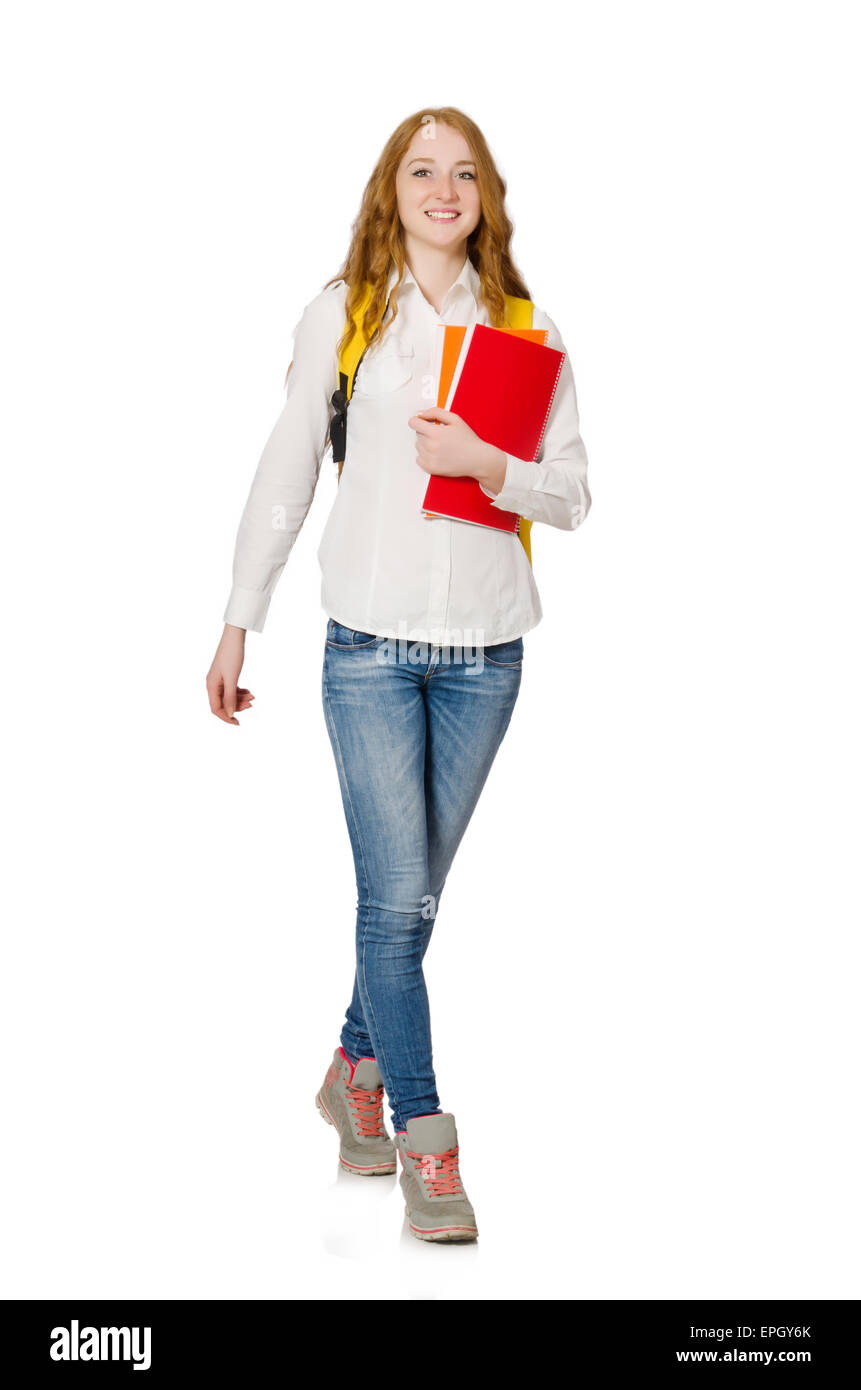 Young student isolated on the white background Stock Photo - Alamy