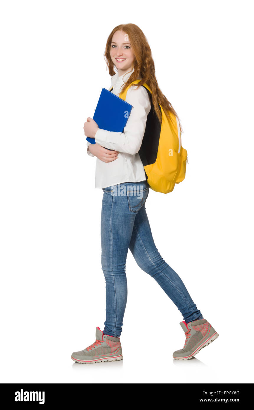 Young student isolated on the white background Stock Photo - Alamy