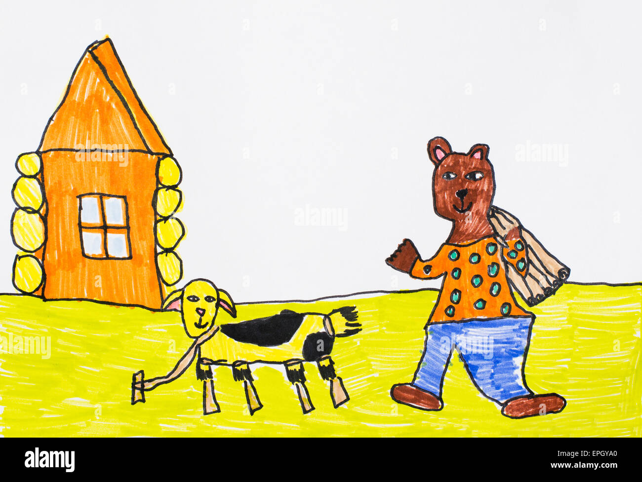 Childs drawing felt-tip pen Stock Photo - Alamy