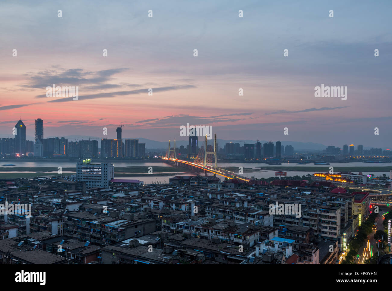 Aerial view of city at night Stock Photo - Alamy