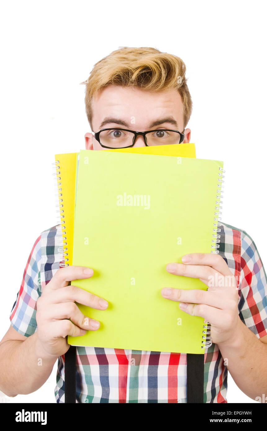 Young student isolated on the white background Stock Photo - Alamy