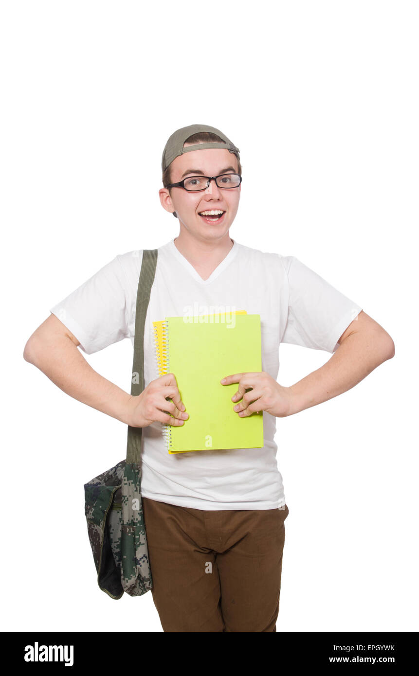 Young student isolated on the white background Stock Photo - Alamy