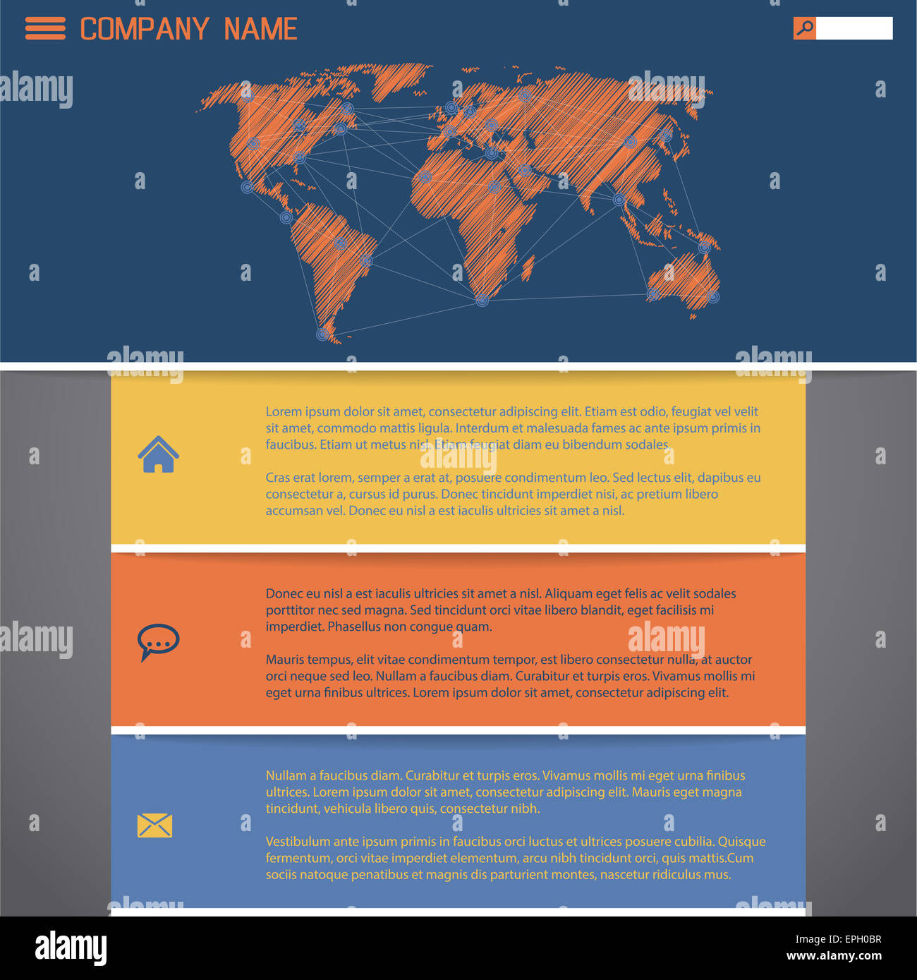 Website template design with scribbled world map and worldwide ...