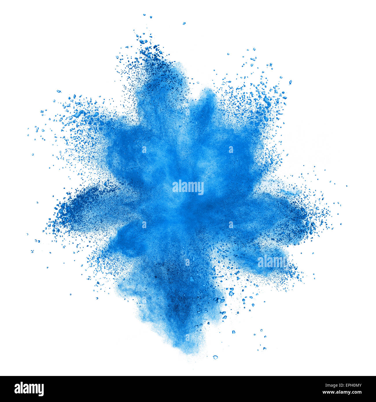 Blue powder explosion isolated on white Stock Photo - Alamy