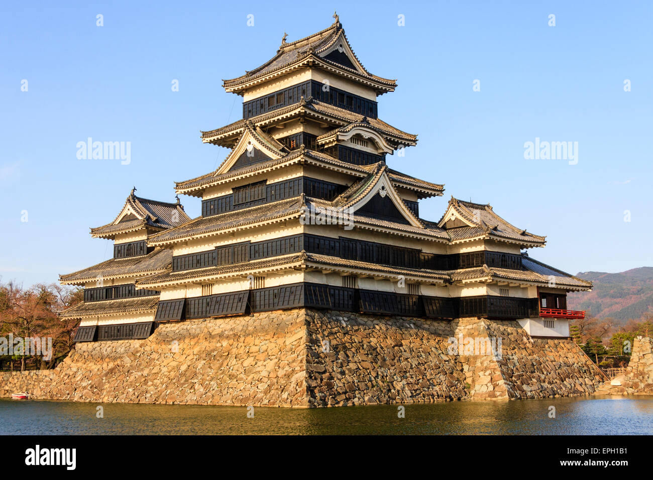 A popular tourist attraction, the keep of Matsumoto castle in Japan in ...