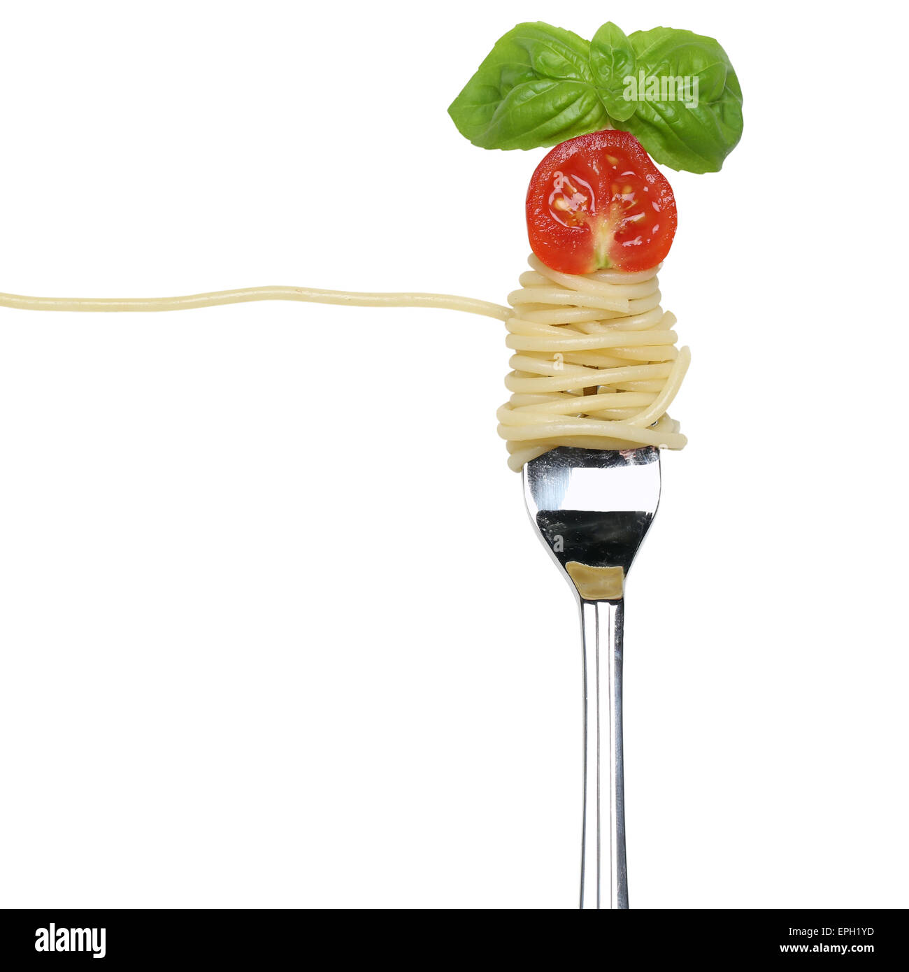 Spaghetti Nudeln Pasta essen auf einer Gabel Freisteller Stock Photo ...