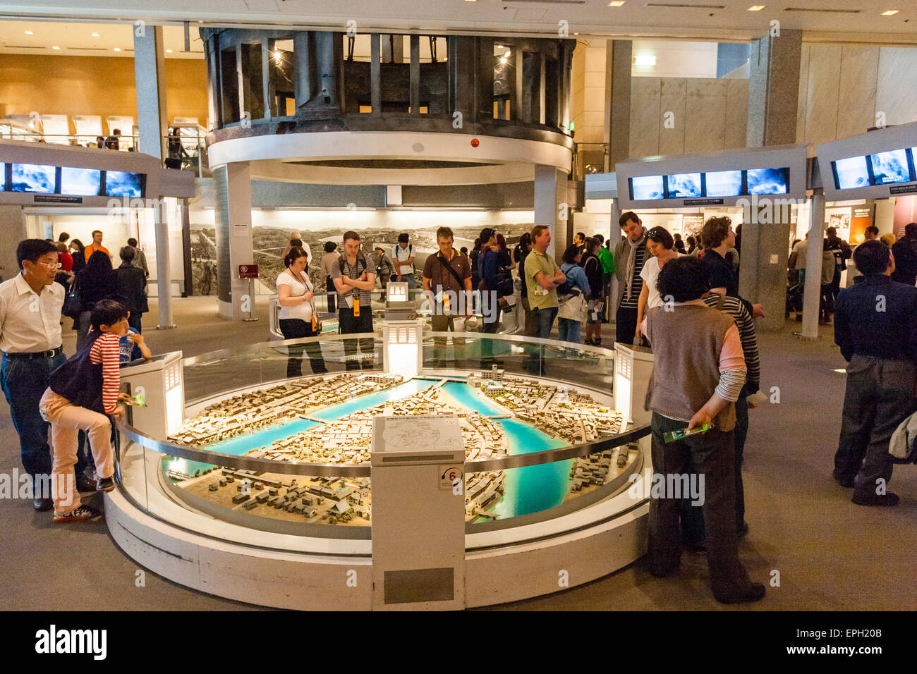 Interior of the Hiroshima Peace memorial Museum. Ground floor large ...