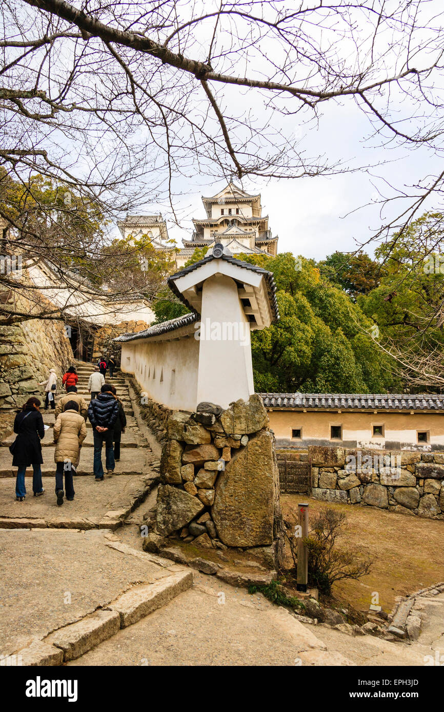 Japan, Himeji castle. Path from the Ro Gate to the Ha Gate, using a ...