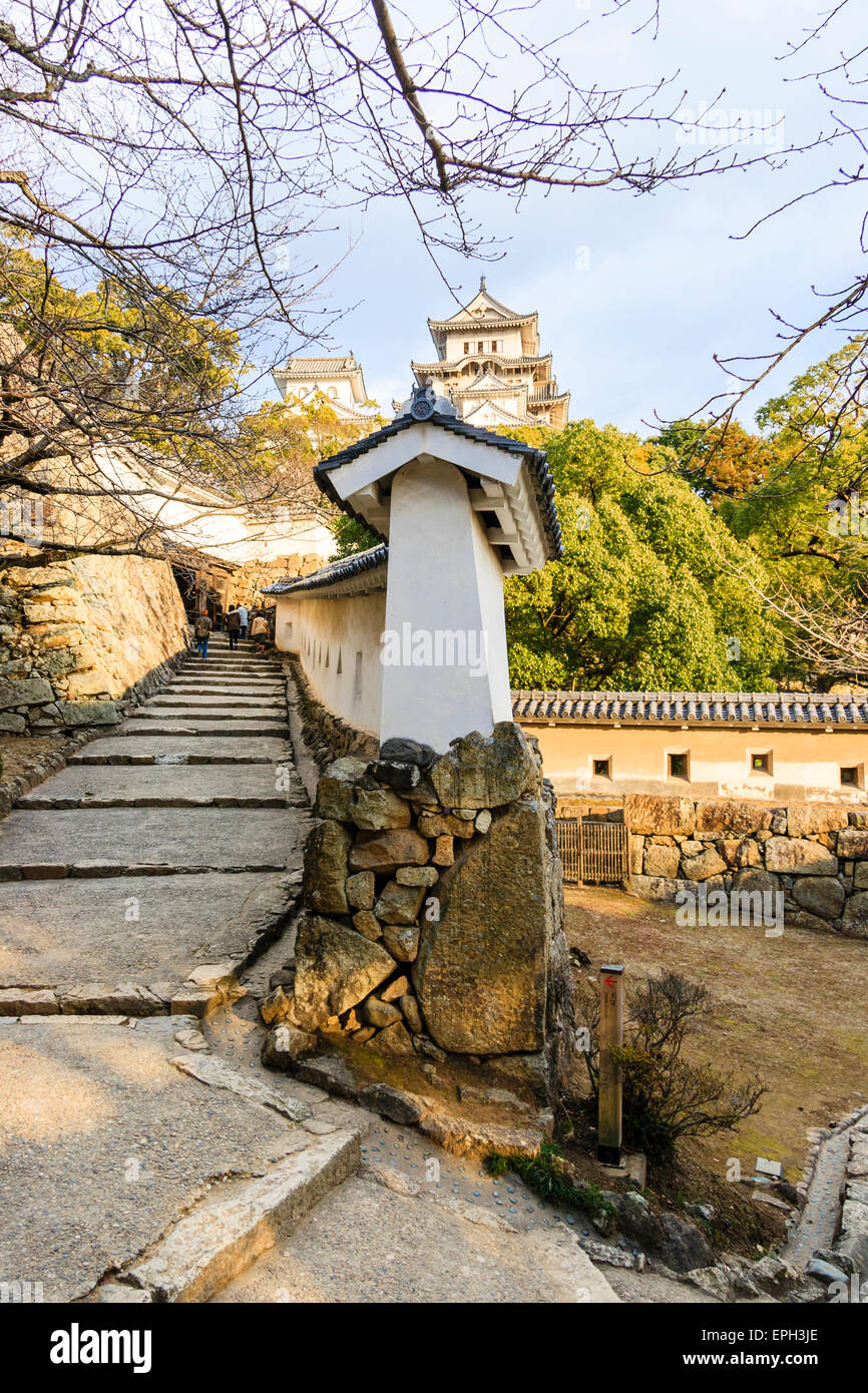 Japan, Himeji castle. Path from the Ro Gate to the Ha Gate, using a ...