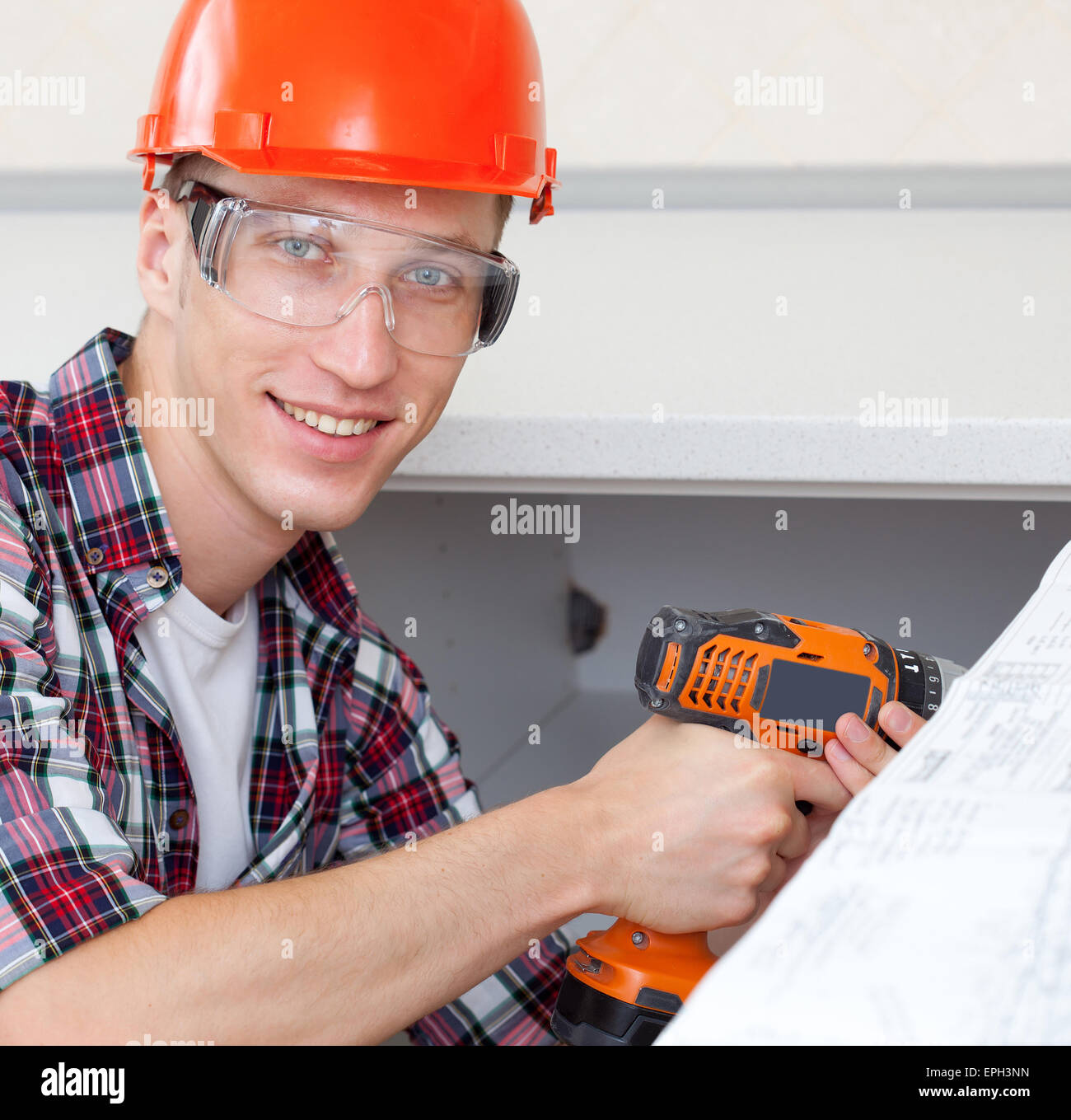 worker with drill Stock Photo - Alamy